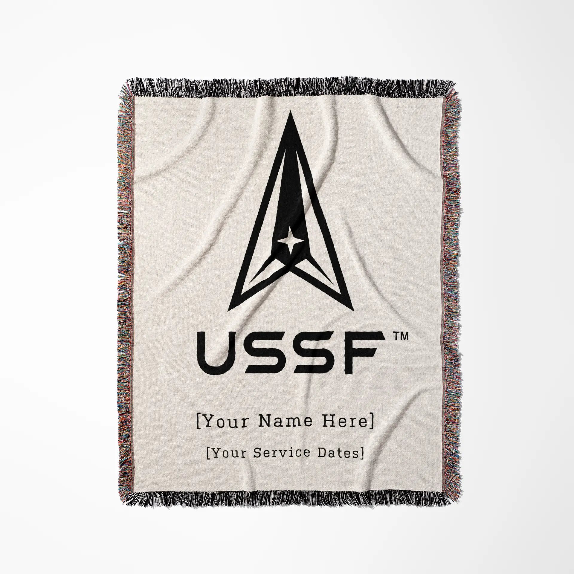 Officially Licensed U.S. Space Force Woven Blanket – White USSF Logo – Custom Woven Blankets
